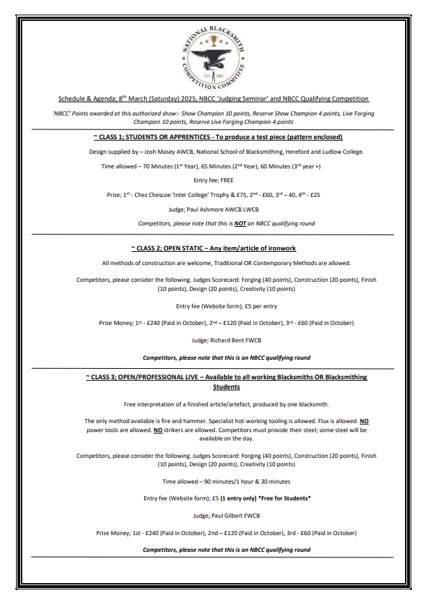 NBCC Judging Seminar and Competition (Schedule) Saturday 8th March 2025 ...