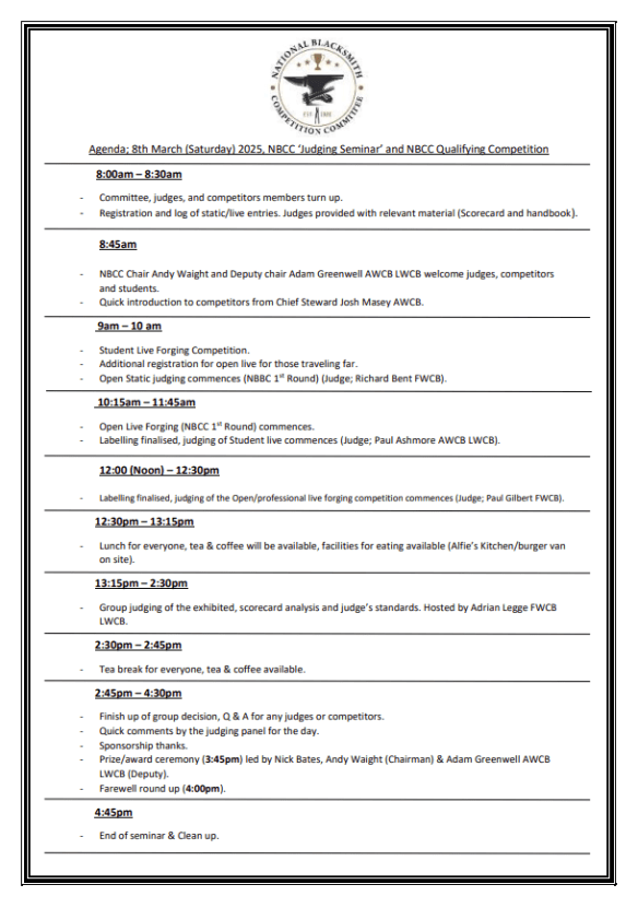 NBCC Judging Seminar and Competition (Schedule) Saturday 8th March 2025 ...