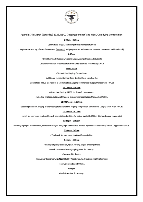 NBCC Judging Seminar and Competition (Schedule) Saturday 7th March 2026 ...